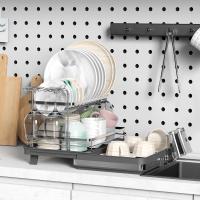 China Floor Type 2 Tiers Big Capacity Collapsible Multifunctional Foldable Dish Rack Dish Drainer Board for Dish and Bowl for sale