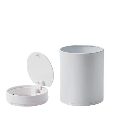 China Pressing Type 1.5L Desktop Trash Bin Stainless Steel Mini Waste Can for Office and Countertop Support Room Space Selection for sale