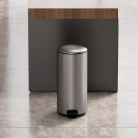 China 30L Stainless Steel Bathroom Thin Lid Pedal Trash Bin Waste Bin Dustbin Soft Close Round Metal Trash Can Sustainable for sale