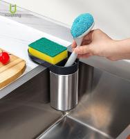 China Efficiently Store Your Sink Essentials With Silver Stainless Steel Sink Pod Compact Self-Draining Sink Tidy for sale