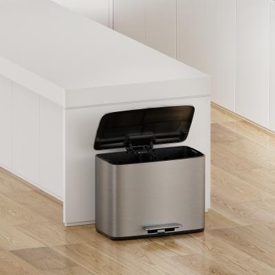 China 11.5L*3 big Capacity Stainless Steel Soft Close rectangle Pedal Trash Bin for kitchen 3 Compartments trash can for sale