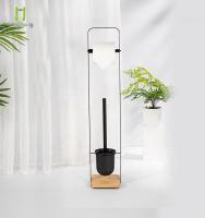 China Sustainable Bathroom Cleaning Tool Black Toilet Brush and Paper Holder with Bamboo Handle for sale