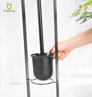 China Sustainable Bathroom Cleaning Tool Black Toilet Brush and Paper Holder with Bamboo Handle for sale