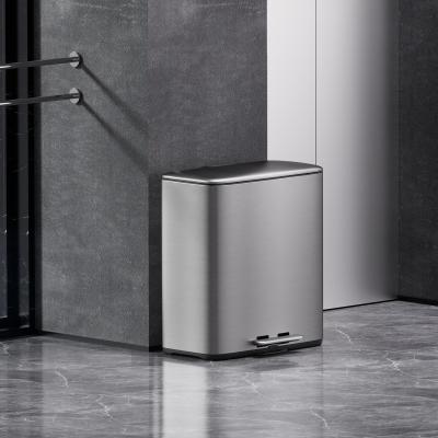 China 28L*2 Stainless Steel 2 Compartments trash can Household Kitchen Recycle Bin with Removable Inner Buckets for sale