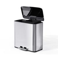 China 28L*2 Stainless Steel 2 Compartments trash can Household Kitchen Recycle Bin with Removable Inner Buckets for sale