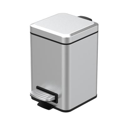 China 5L Square Foot Pedal Waste Bin Stainless Steel Trash Can Metal Garbage Can for Office Hotel Home Customized for sale