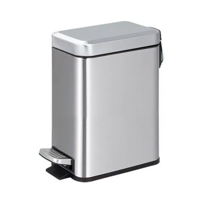China Rectangular 5L Step Trash Can with Foot Pedal and Rolling Cover Stainless Steel for sale