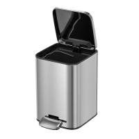 China Rolling Cover Type Stainless Steel Soft Close Pedal Trash Can for Bathroom Rectangle Defender Series Waste Bin in Silver for sale