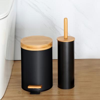 China Household Round Structure Standing 3L 5L 8L 12L 20L 30L Stainless Steel Waste Bins with Bamboo Surface Treatment for sale