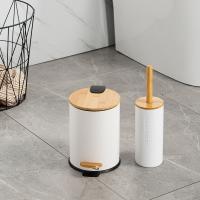 China Space-Saving Rolling Cover Style Stainless Steel Trash Bin with Thin Bamboo Lid and Pedal for sale