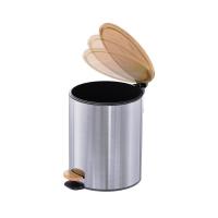 China Space-Saving Rolling Cover Style Stainless Steel Trash Bin with Thin Bamboo Lid and Pedal for sale