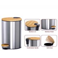 China Space-Saving Rolling Cover Style Stainless Steel Trash Bin with Thin Bamboo Lid and Pedal for sale