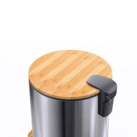China Space-Saving Rolling Cover Style Stainless Steel Trash Bin with Thin Bamboo Lid and Pedal for sale