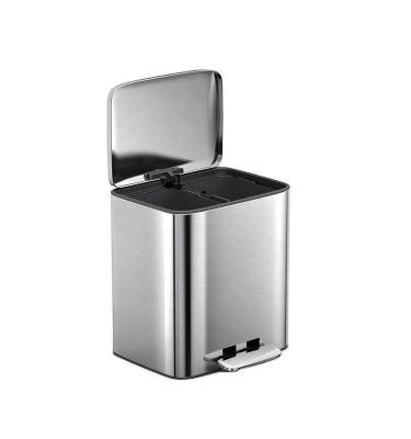 China 11.5L*2 Stainless Steel Soft Close Square Pedal Trash Bin for Living Room and Office Silver Foot Pedal Structure Design for sale
