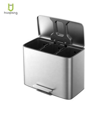 China 11.5L*3 Stainless Steel Soft Close Square Pedal Trash Bin for Office Waste Bin Recycle Trash Can OEM Accepted for sale