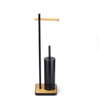 China 21*18*67cm Multifunctional Matt White Toilet Roll Holder Stand And Bamboo Toilet Brush Set With Modern Design For Your for sale