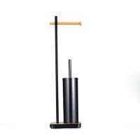 China 21*18*67cm Multifunctional Matt White Toilet Roll Holder Stand And Bamboo Toilet Brush Set With Modern Design For Your for sale