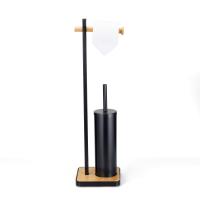 China 21*18*67cm Multifunctional Matt White Toilet Roll Holder Stand And Bamboo Toilet Brush Set With Modern Design For Your for sale