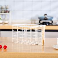 China Wardrobe Organiser Kitchen Organiser Modern Decorative White Home Metal Table Organizer Wood Handle Iron Wire Storage Basket for sale