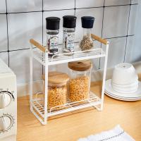 China Kitchen Organiser 2 Tier Multifunctional Compact Kitchen Organizer Spice Rack Wood Handle  Metal Kitchen Storage Rack for sale