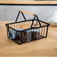 China Wardrobe Organiser Kitchen Organiser Modern Decorative White Home Metal Table Organizer Wood Handle Iron Wire Storage Basket for sale