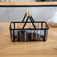 China Wardrobe Organiser Kitchen Organiser Modern Decorative White Home Metal Table Organizer Wood Handle Iron Wire Storage Basket for sale