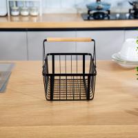 China Wardrobe Organiser Kitchen Organiser Modern Decorative White Home Metal Table Organizer Wood Handle Iron Wire Storage Basket for sale