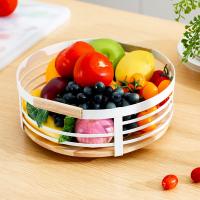 China Kitchen Organiser Modern 360 Rotatable White Home Metal Table Organizer Wood Handle Iron Wire Storage Basket for sale