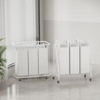 China Household 3 Division KD Structure Iron Metal Wire Laundry Basket With Wheels Utility Big Capacity Laundry Hamper for sale