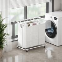 China Household 3 Division KD Structure Iron Metal Wire Laundry Basket With Wheels Utility Big Capacity Laundry Hamper for sale