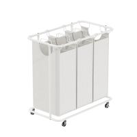 China Household 3 Division KD Structure Iron Metal Wire Laundry Basket With Wheels Utility Big Capacity Laundry Hamper for sale