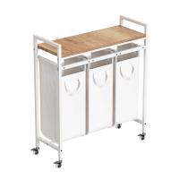China Utility KD Structure 3 Division Big Capacity Iron Metal Wire Laundry Basket With Countertop And Wheels Laundry Hamper for sale