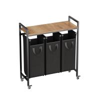 China Utility KD Structure 3 Division Big Capacity Iron Metal Wire Laundry Basket With Countertop And Wheels Laundry Hamper for sale
