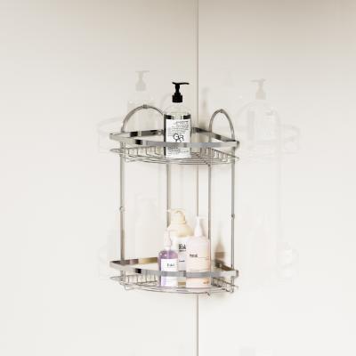 China 2 Tiers Easy Install Wall-Mounted Shower Caddy Space-Saving Stainless Steel Corner Rack For Bathroom for sale