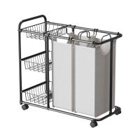 China KD Structure Iron Metal Wire Laundry Basket With Wheels Utility 2 Division Big Capacity Laundry Hamper for sale