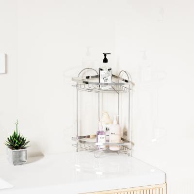 China 2 TIERS Multifunctional Free Standing Bathroom Organizer Stainless Steel Countertop Bathroom Rack Corner Rack for sale