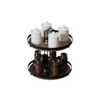 China 2 Tiers Standing Type Wood Element Mdf Round Household Multifunctional Stylish Metal Kitchen Organizer Seasoning Organizer for sale
