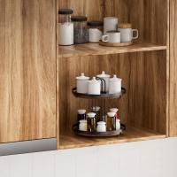 China 2 Tiers Standing Type Wood Element Mdf Round Household Multifunctional Stylish Metal Kitchen Organizer Seasoning Organizer for sale