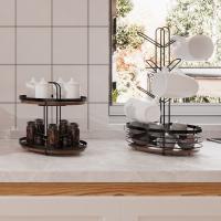 China 2 Tiers Standing Type Wood Element Household Multifunctional Stylish Metal Kitchen Organizer Cup Holder for sale