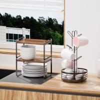China 2 Tiers Standing Type Wood Element Household Multifunctional Stylish Metal Kitchen Organizer Cup Holder for sale
