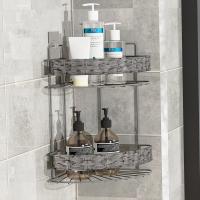 China 2 Tiers No Drilling Wall Mounted Bathroom Storage Rack WOVEN BASKET IRON WIRE Organizer PS Box Shower Caddy for sale