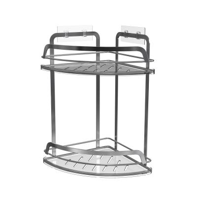 China Household Stylish Metal Bathroom Organizer Suction Cup Iron Wire Rack Stainless Steel No Drilling Wall Mounted Shower Caddy for sale