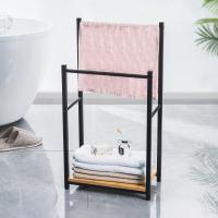 China Removable Standing Household Bathroom Metal FOLDABLE Compact Free Standing Towel Rack for sale