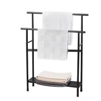 China Removable Standing Household Bathroom Metal FOLDABLE Compact freestanding towel holder for sale