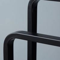 China New Black Bath Towel Stand Tower Holder With Two Arms Hand Free Standing Bathroom Wooden Bamboo Towel Rack for sale