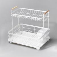 China Two Tier Removable Plate Dish Drying Rack With Separate Cutlery Holder Wood Handle for sale