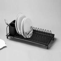 China Dish Drainers Drying Rack With Removable Drip Tray And Utensil Holder for sale