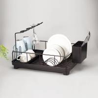 China Rustproof Black Metal Kitchen Dish Drying Wire Rack With Wine Glass Holder for sale