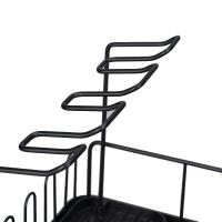 China Rustproof Black Metal Kitchen Dish Drying Wire Rack With Wine Glass Holder for sale
