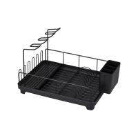 China Rustproof Black Metal Kitchen Dish Drying Wire Rack With Wine Glass Holder for sale